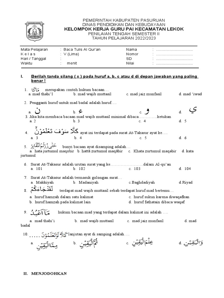 Soal Pts Btq Kelas 5 Pdf