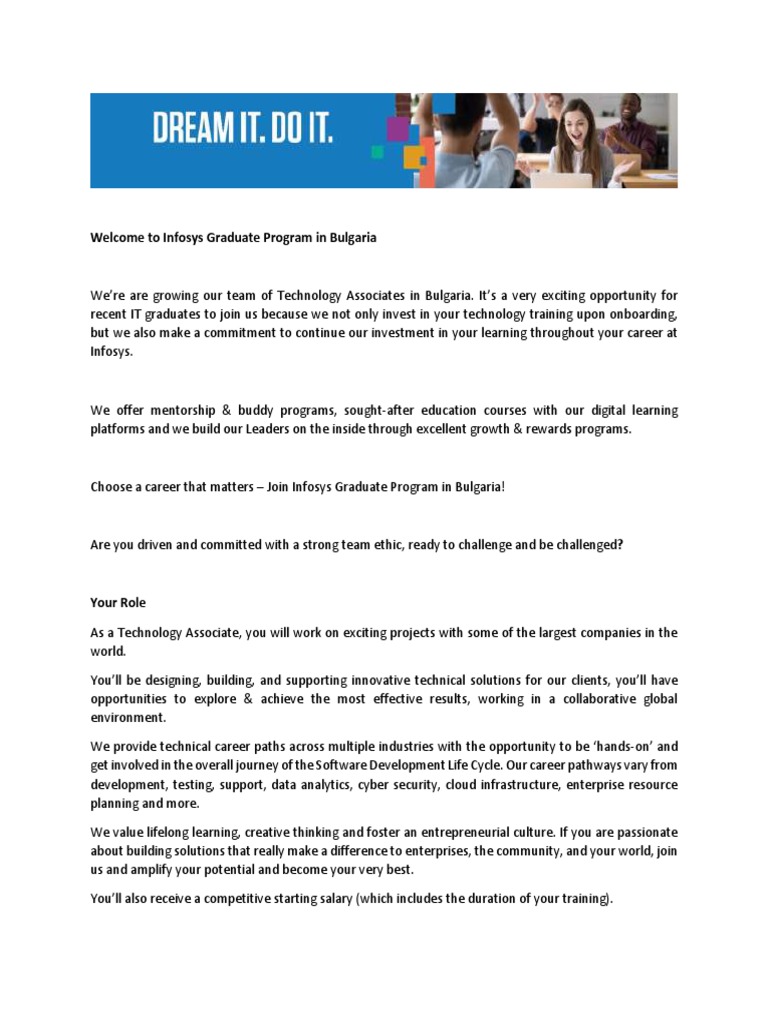 Infosys Graduate Program Bulgaria | PDF | Engineering | Educational ...
