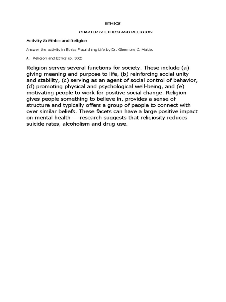 Ethics Chapter 6 Ethics and Religion Activity PDF (2) CABUNOC | PDF