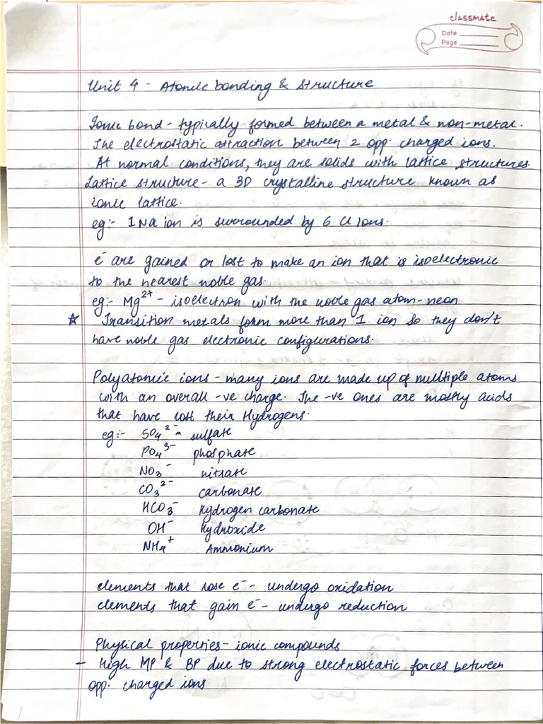 Chem Chapter 4 Notes Download Free Pdf Chemical Bond Chemical