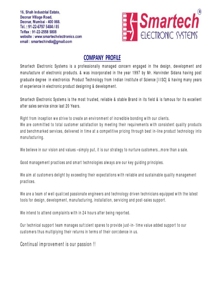 Smartech Company Profile | PDF | Engineering | Business