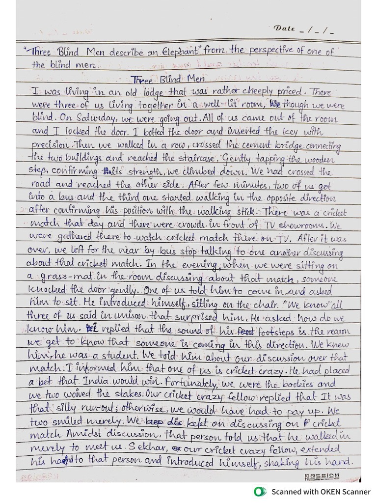 Three Blind Men English Assignment | PDF