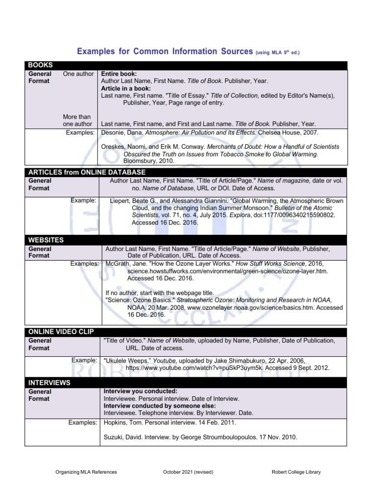 MLA-Revised October 2021 PDF | PDF | Citation | Written Communication