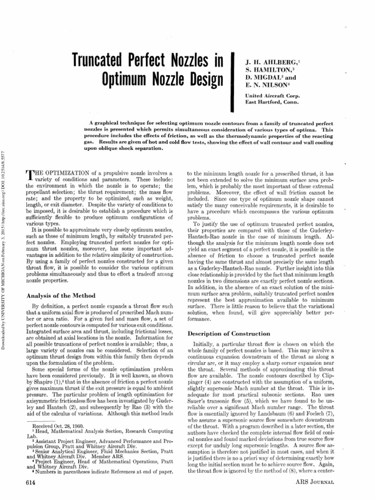 Truncated Perfect Nozzles in Optimum Nozzle Design | PDF | Rocket ...