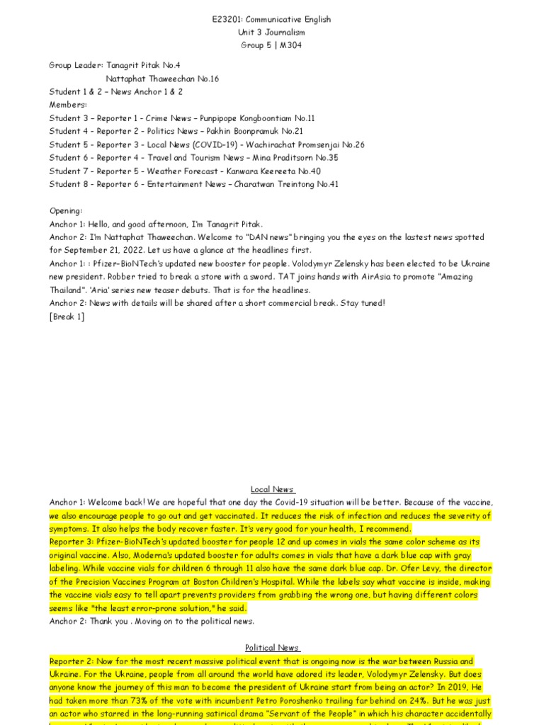 G5 M304 News Reporting Script | PDF | Social Science