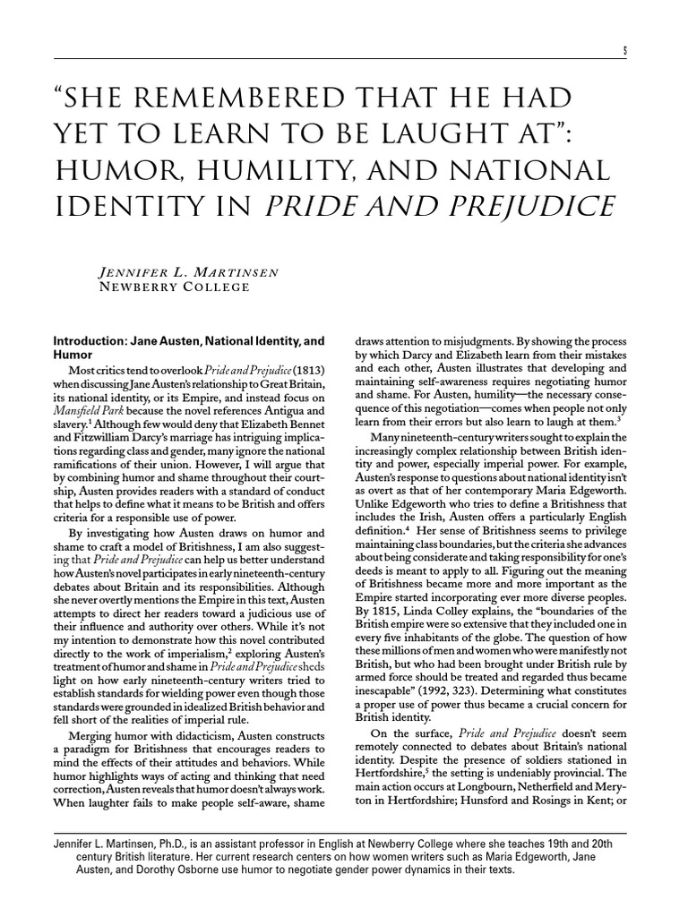 Humor, Humility and National Identity in Pride and Prejudice | PDF | Mr ...
