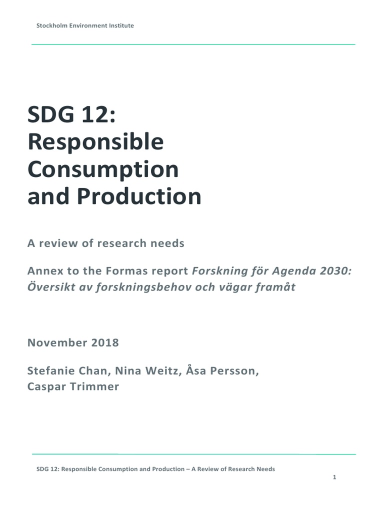 SDG 12 Responsible Consumption and Production Review of Research Needs ...