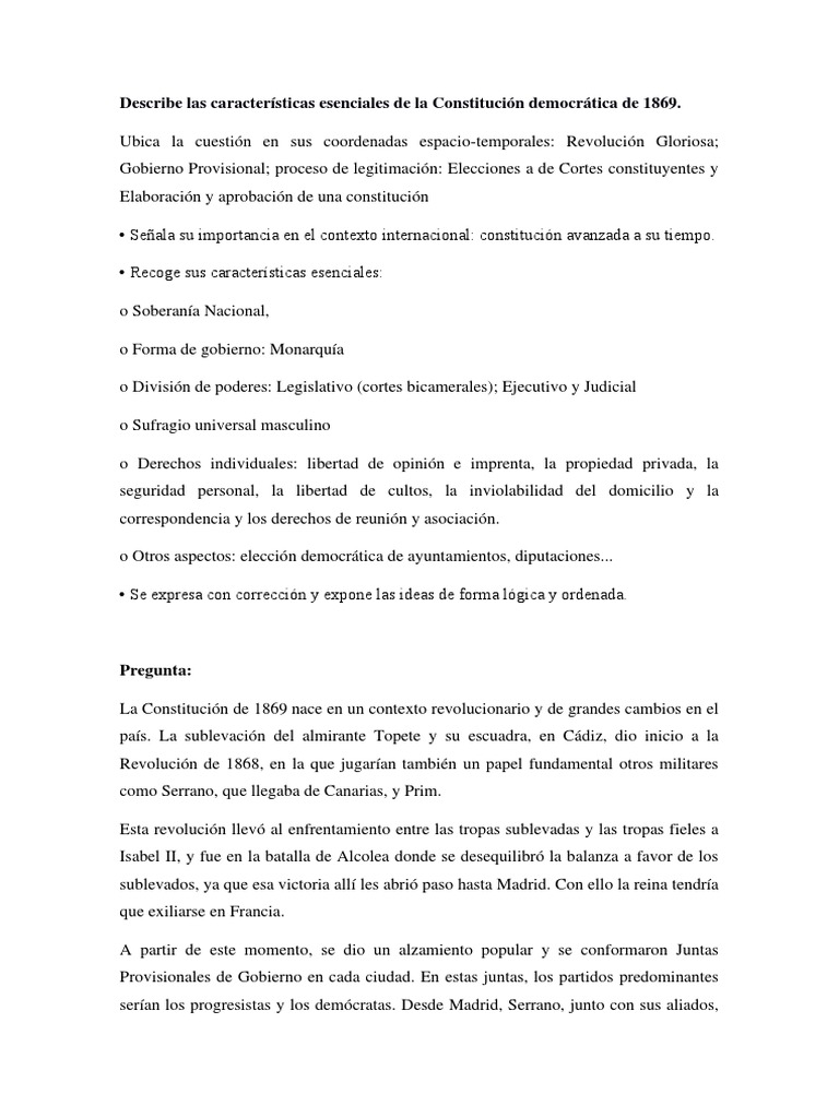 Características de la Constitución de 1869 | PDF | Cortes Generales ...