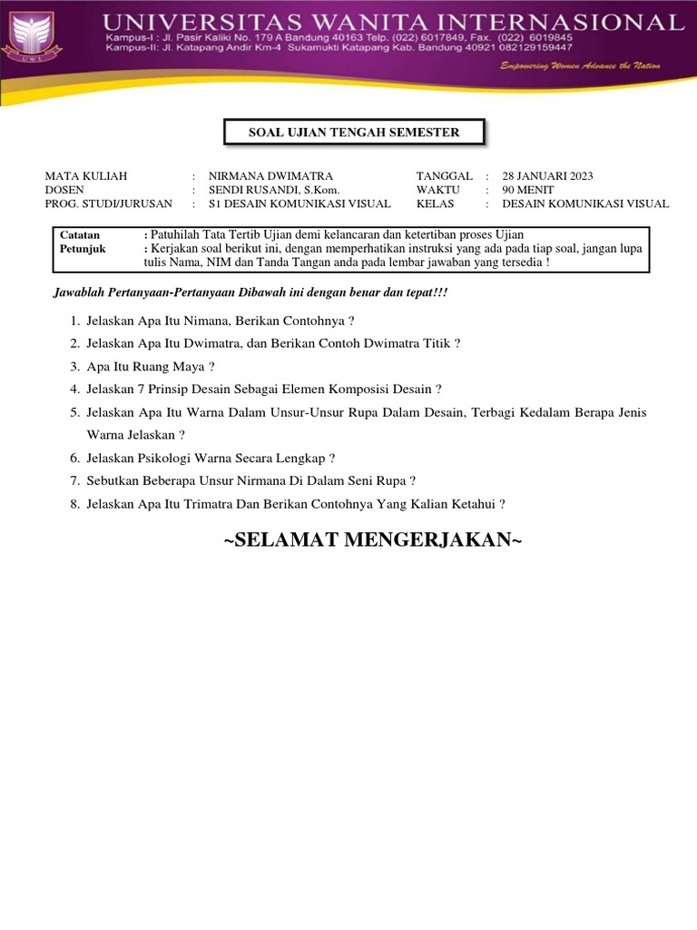 Soal Uts Nirmana Dwimatra | PDF