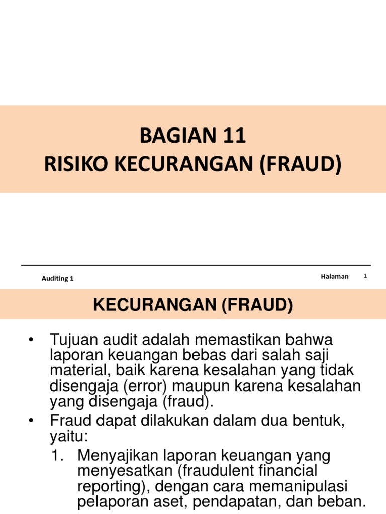 Bagian 11 - Risiko Kecurangan | PDF | Bisnis | Pengelolaan Keuangan & Uang