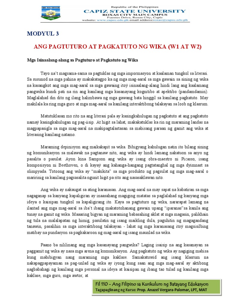 Ang Filipino Sa Kurikulum... Modyul 3 | PDF Ang Filipino Sa Kurikulum... Modyul 3 | PDF