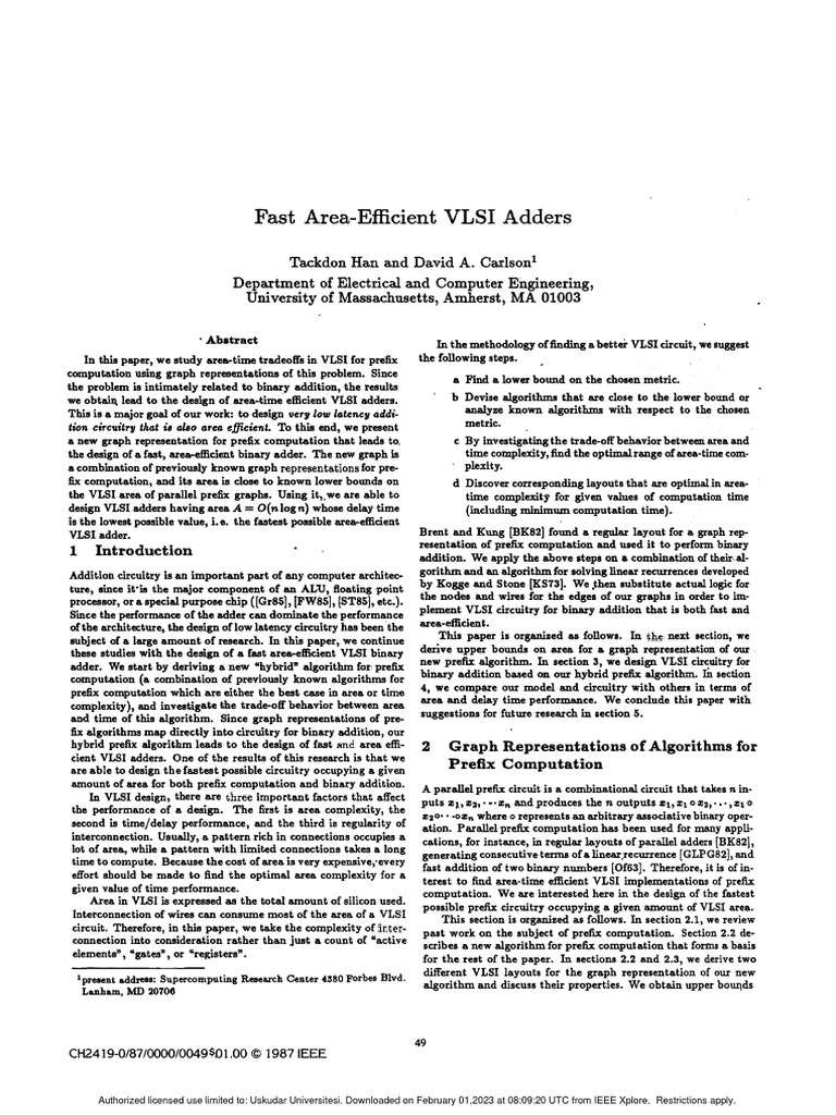 1987 Fast Area-Efficient VLSI Adders | PDF | Time Complexity ... 1987 Fast Area-Efficient VLSI Adders | PDF | Time Complexity ...