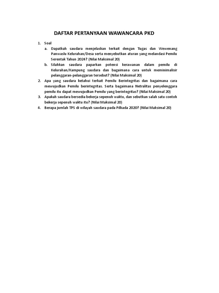 Daftar Pertanyaan Wawancara Pkd (1) | PDF