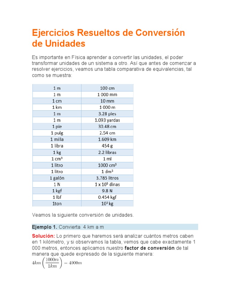 Ejercicios Resueltos de Conversión de Unidades | PDF | Métodos y materiales de enseñanza ...