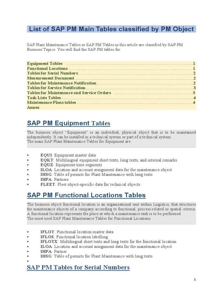 SAP PM Tables-4 | Download Free PDF | Information Technology | Information Technology Management