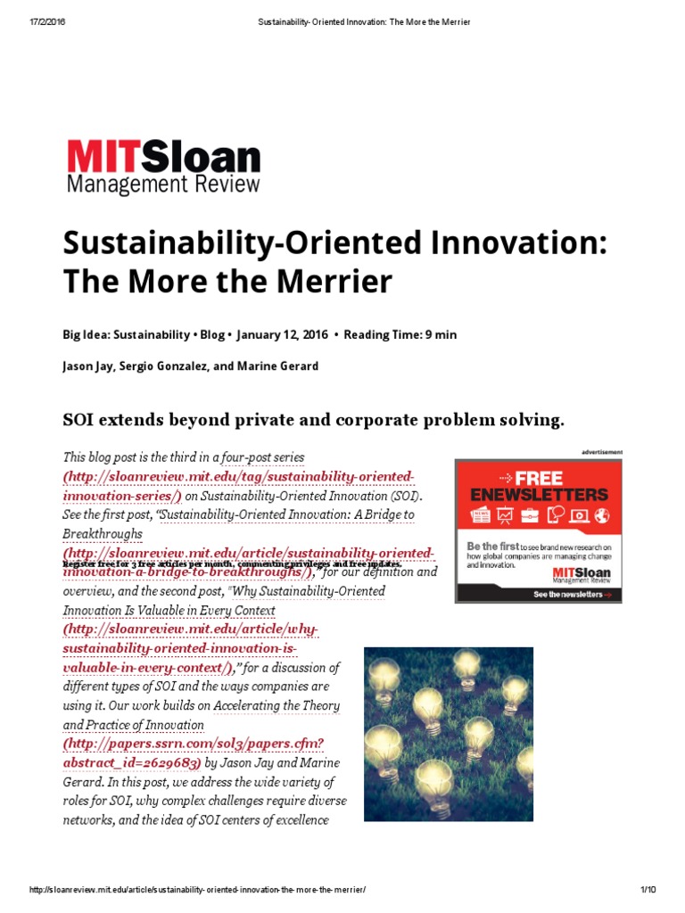 Sustainability-Oriented Innovation - The More The Merrier | PDF