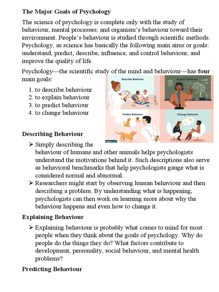 The Major Goals of Psychology | PDF | Behavior | Developmental Psychology