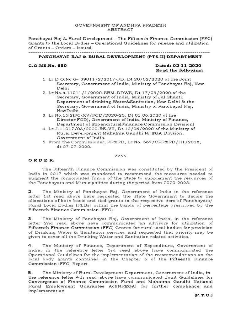 15th FC State Guidelines Local Govt | PDF | Sanitation | Waste Management