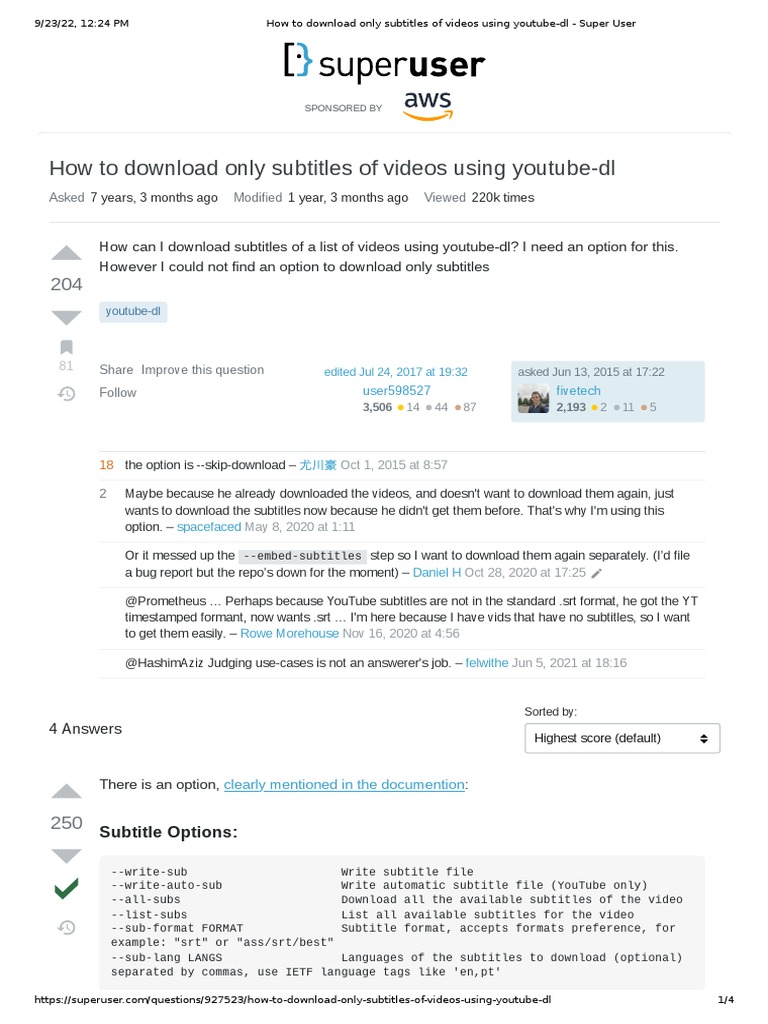 How To Download Only Subtitles of Videos Using Youtube-Dl - Super User | PDF | Software ...