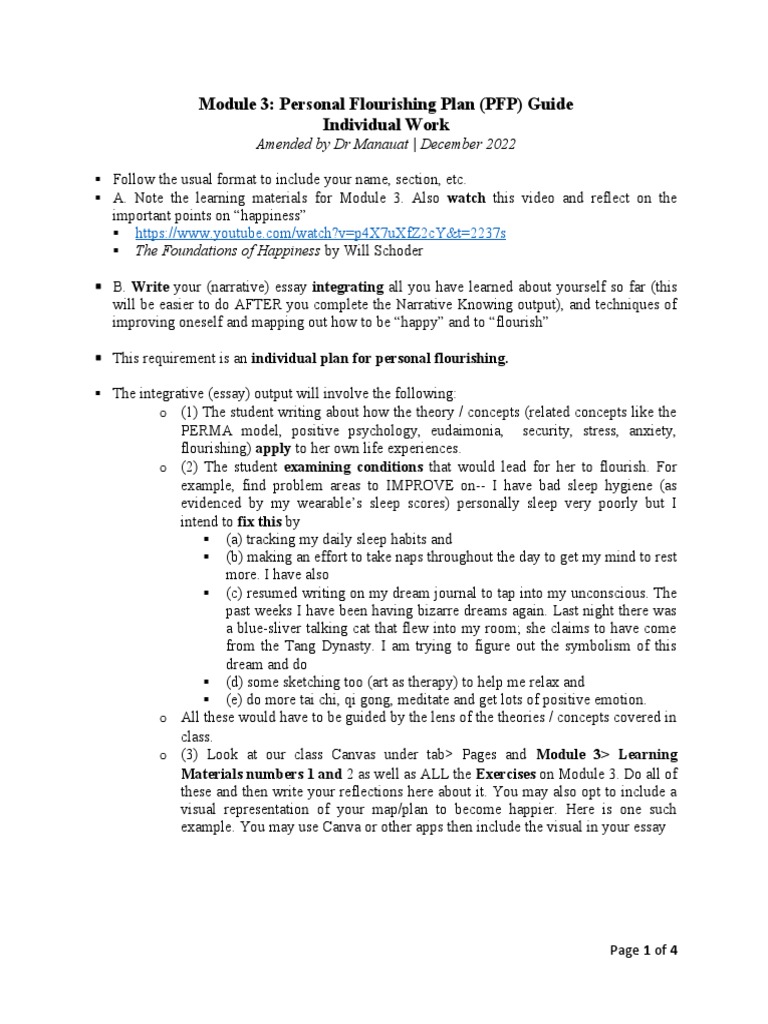 Manauat Module 3 Personal Flourishing Plan | PDF | Theory | Analysis