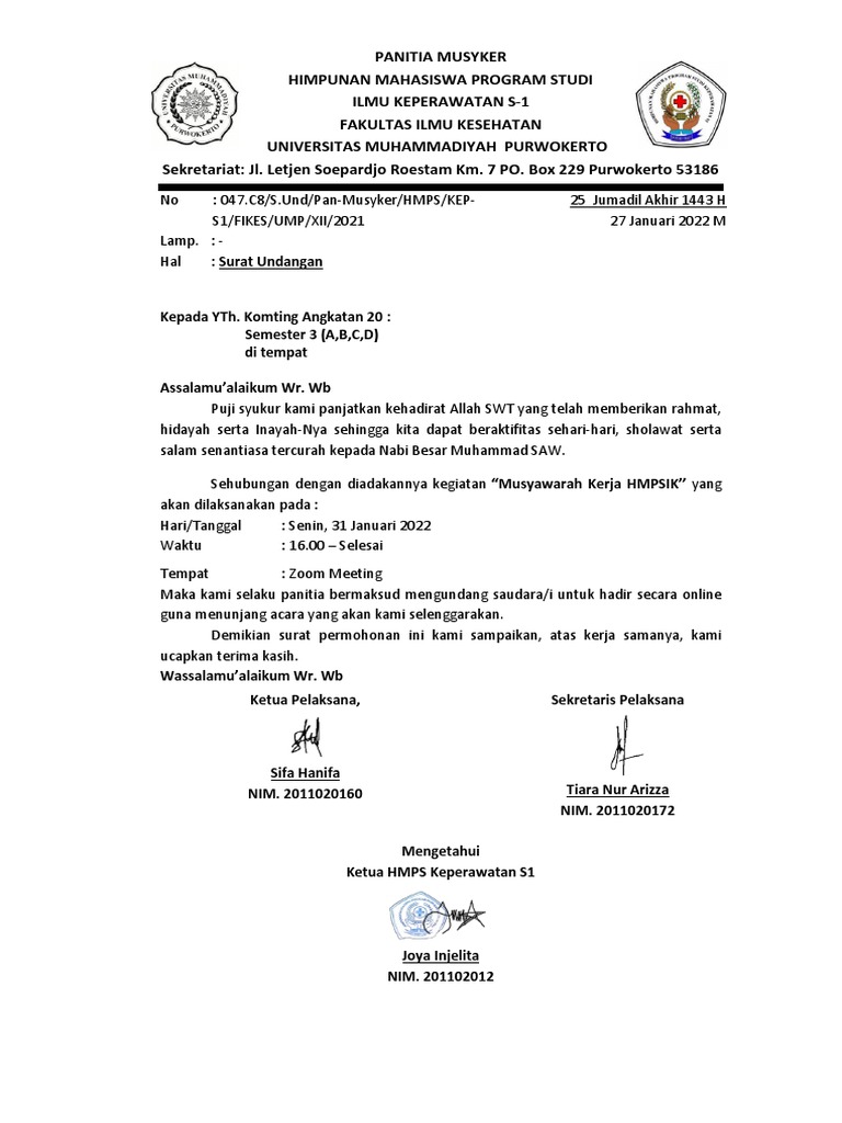 Undangan Musyawarah Kerja HMPSIK | PDF