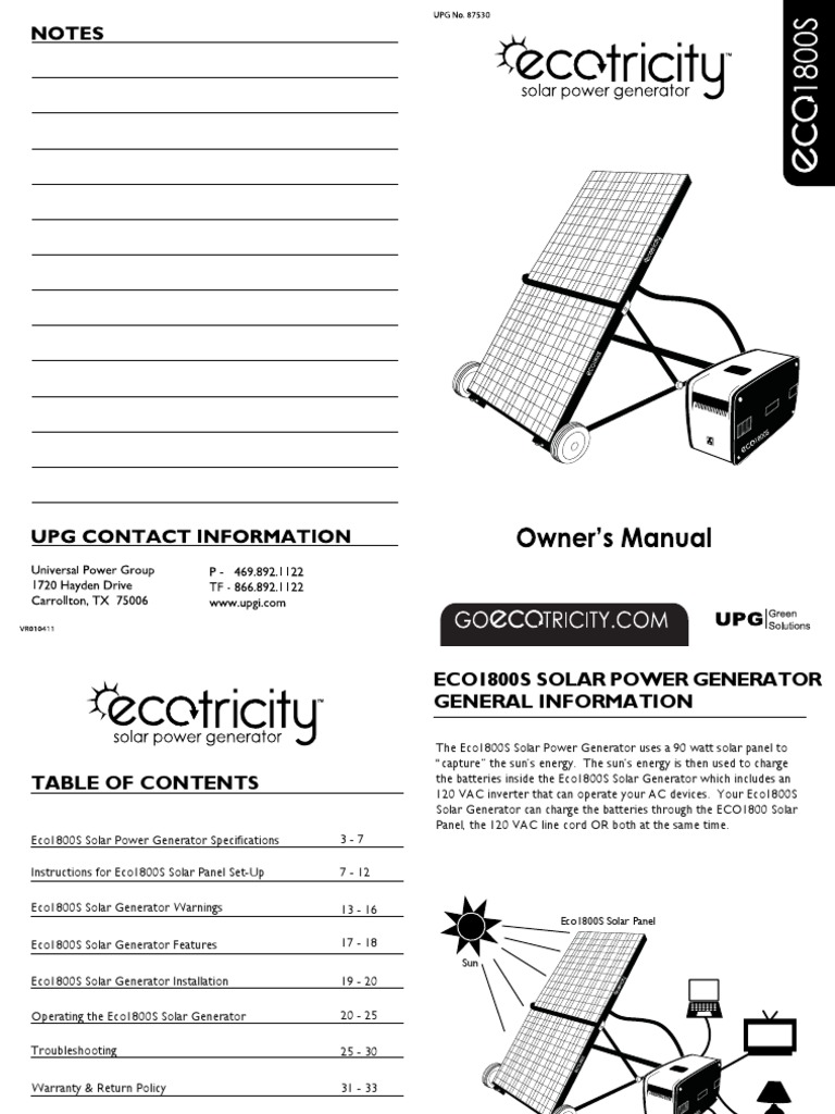 Eco1800S Solar Generator Setup Guide | PDF | Battery Charger | Battery ...