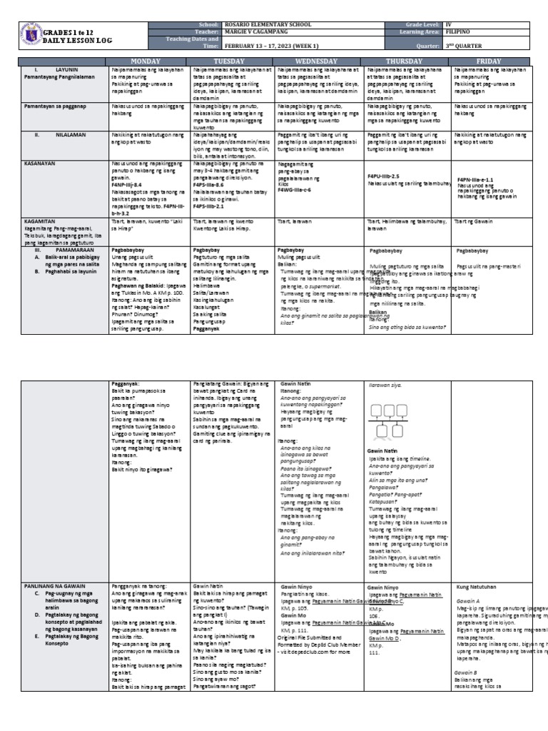 DLL Filipino 4 q3 w1 | PDF DLL Filipino 4 q3 w1 | PDF