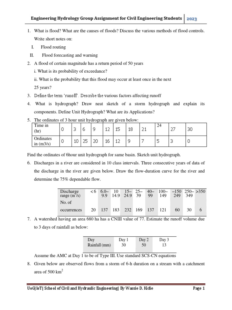 Engineering Hydrology Group Assignment | PDF | Flood | Discharge (Hydrology)