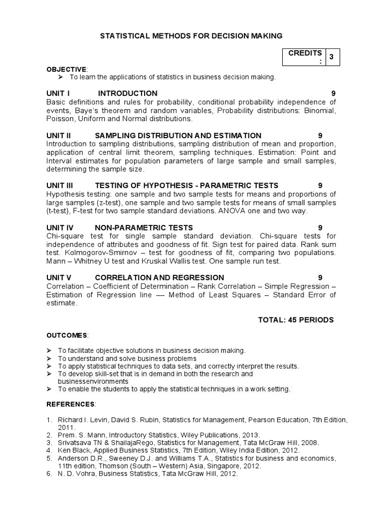I-Sem-Statistical Methods For Decision Making | PDF | Statistics ...