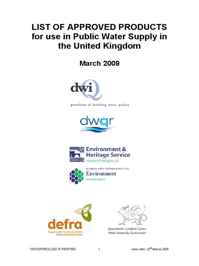 List of Approved Products For Use in Public Water Supply in The United ...