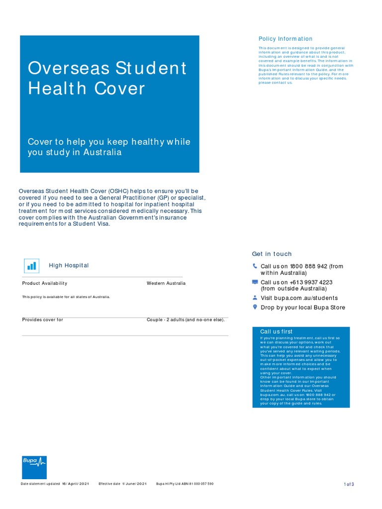 Overseas Student Health Cover WA | PDF | Hospital | Medicine