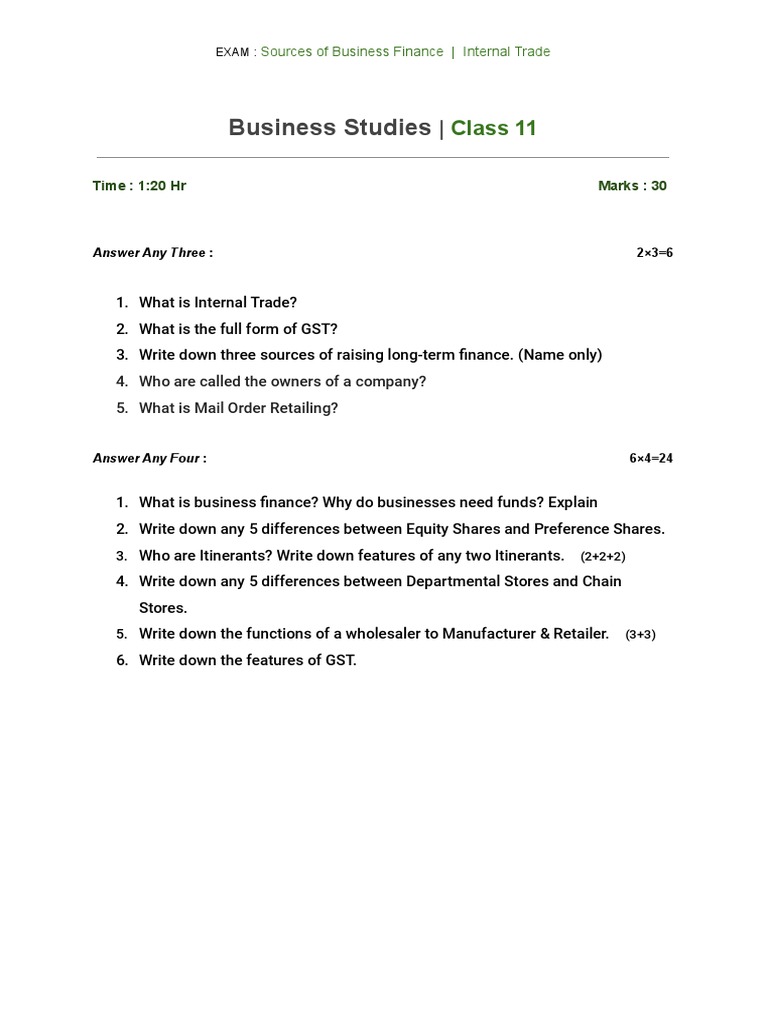 BST EXAM - Class 11 (7 - 9) | PDF