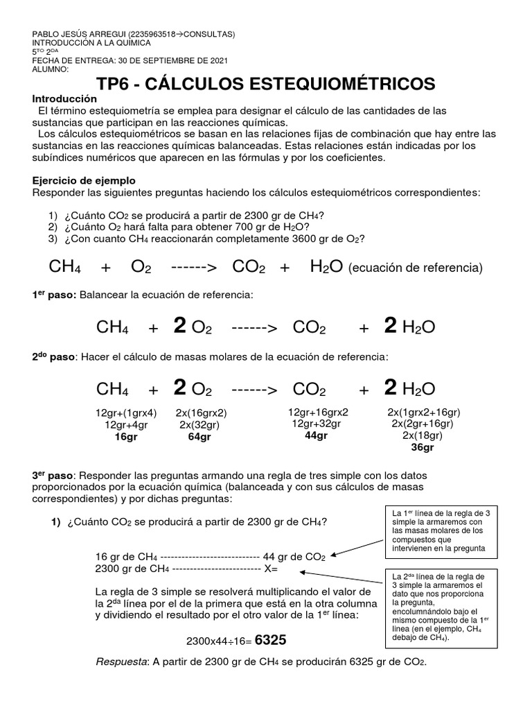 Int A La Química de 5to - TP6 - Cálculos Estequiométricos - 2021 | PDF | Estequiometría ...
