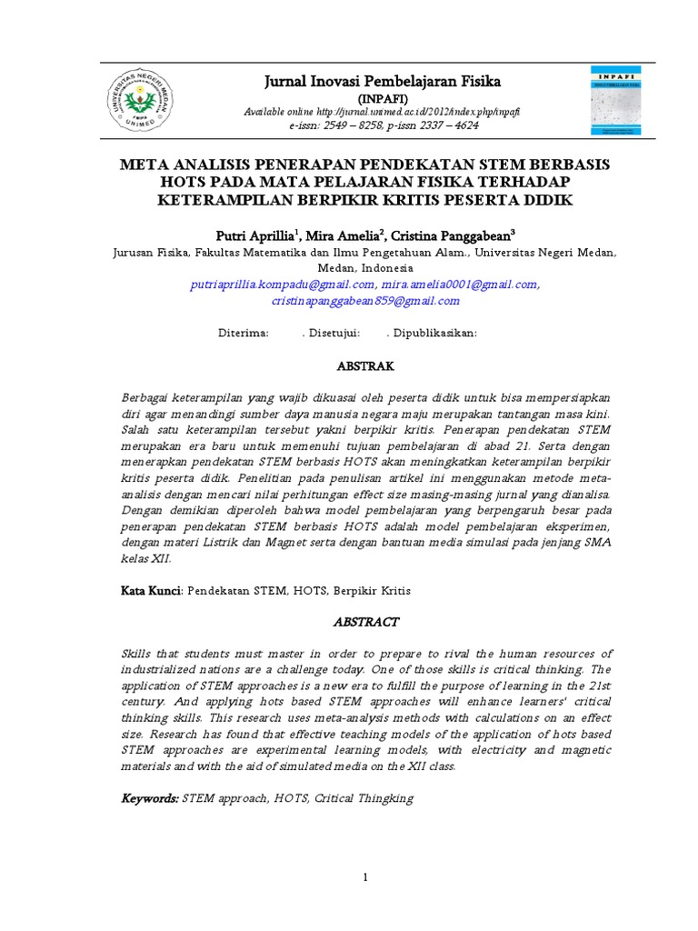 Jurnal Meta Analisis Penerapan Pendekatan STEM Berbasis HOTS Pada Mata ...