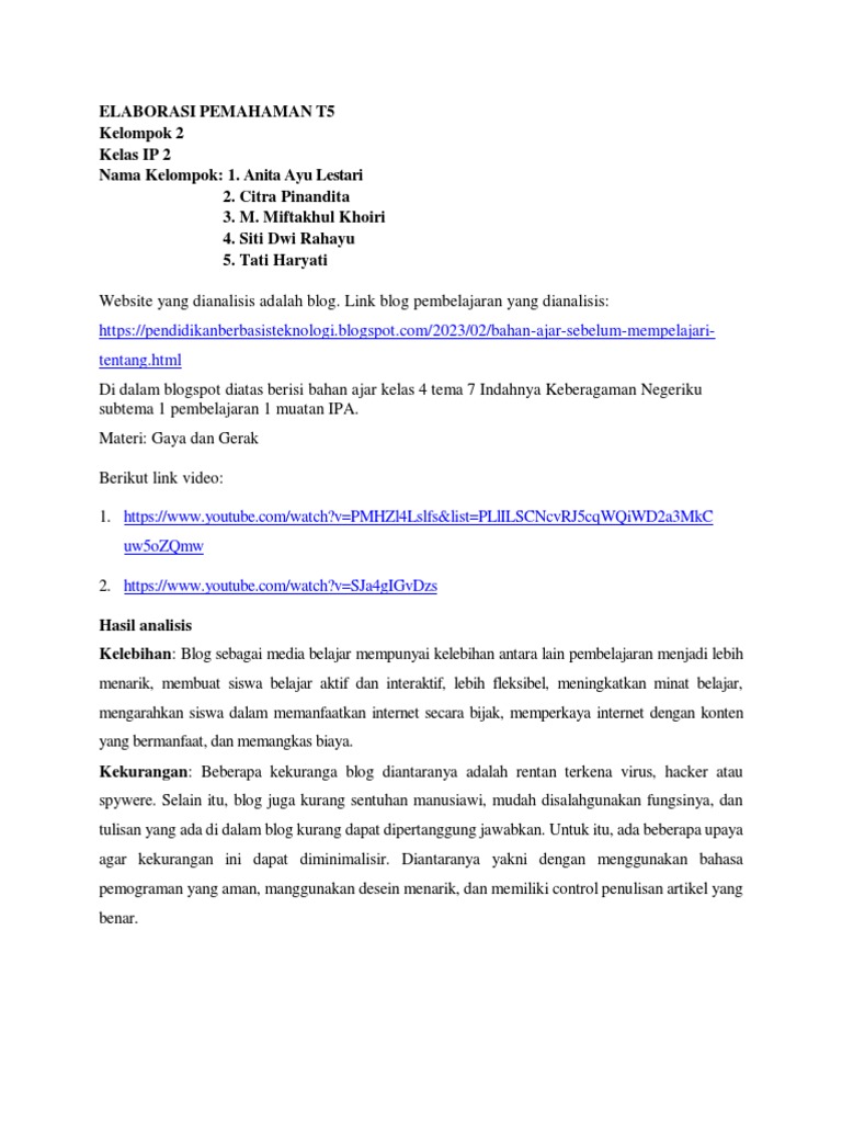 Elaborasi Pemahaman - T5 - TBPP | PDF