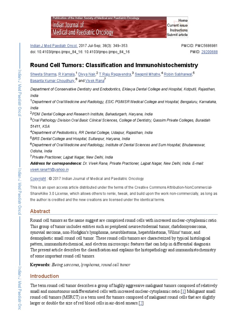 Round Cell Tumors - Classification and Immunohistochemistry | PDF ...