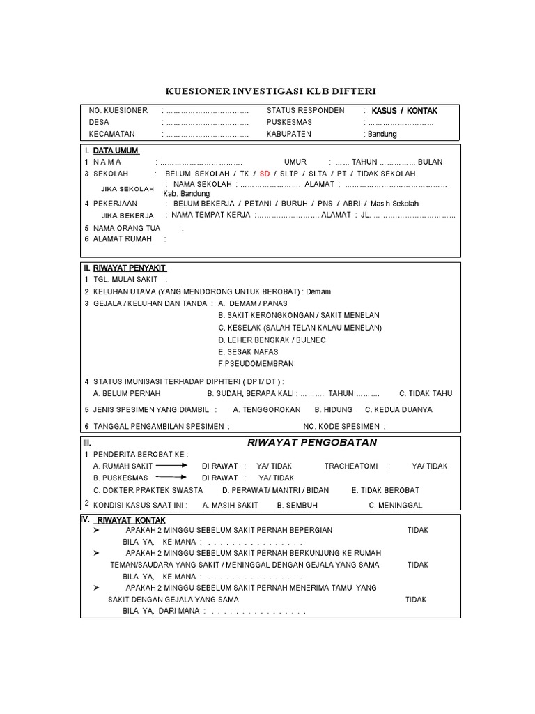 Form Penyelidikan KLB Difteri Terbaru | PDF