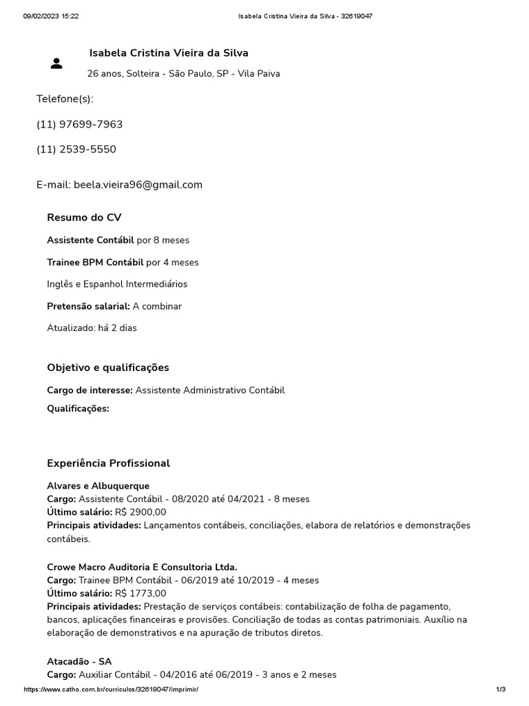 Isabela Cristina Vieira Da Silva - 32619047 | PDF | Contabilidade ...