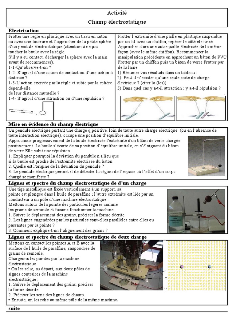 Expériences sur le champ électrostatique | PDF | Champ électrique ...