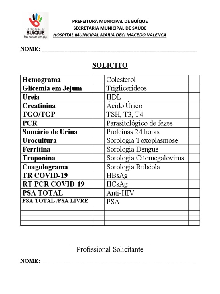 Solicitação De Exames Pdf