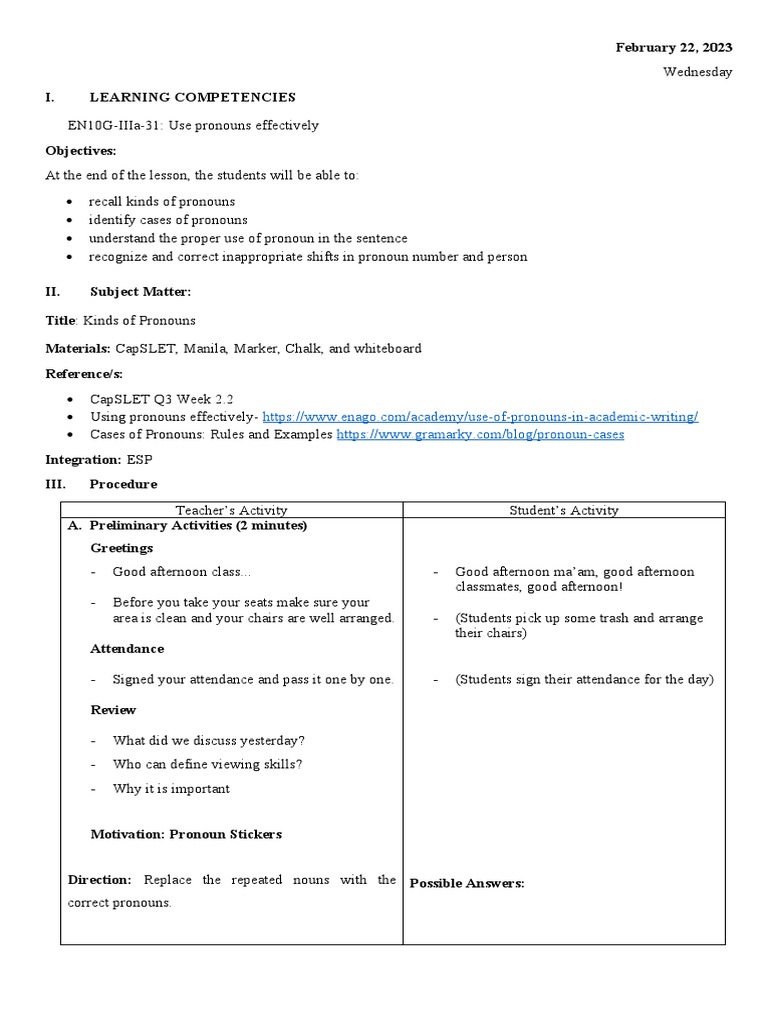 LP 4 Feb 22 | PDF | Pronoun | Question