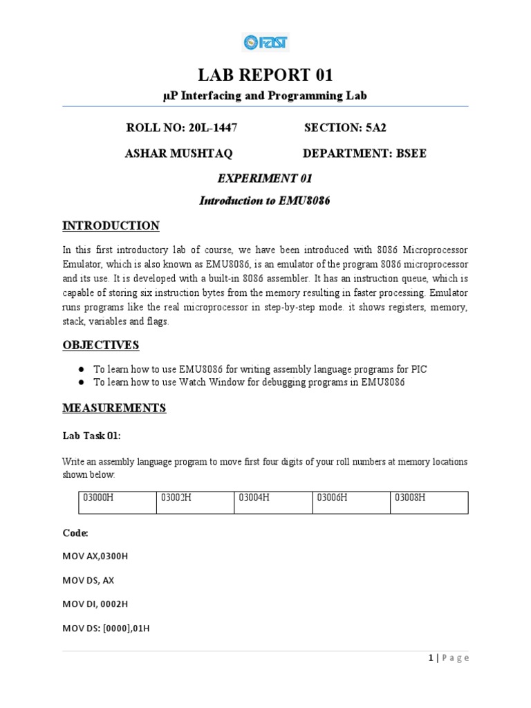 Lab Report 1 | PDF | Assembly Language | Computer Program Lab Report 1 | PDF | Assembly Language | Computer Program