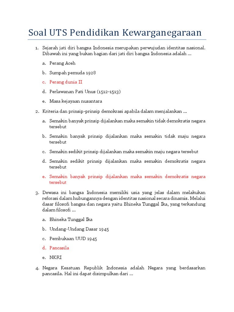 Soal UTS Pendidikan Kewarganegaraan | PDF | Politik | Sejarah