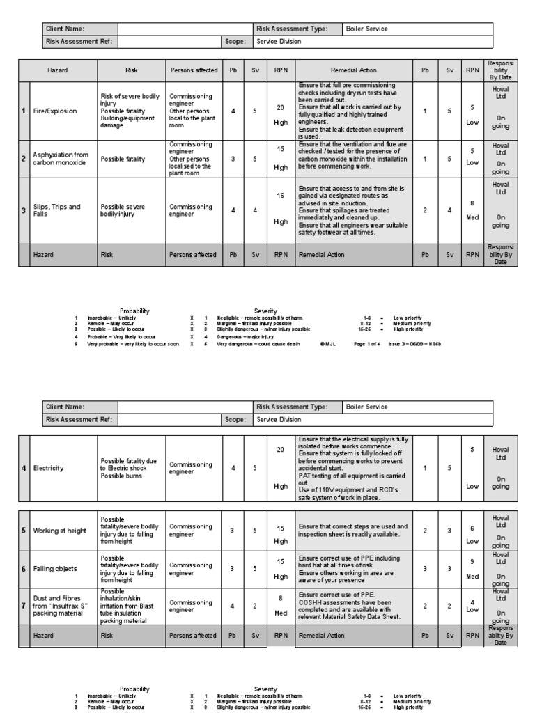 Boiler Risk Assessment | PDF | Injury | Personal Protective Equipment