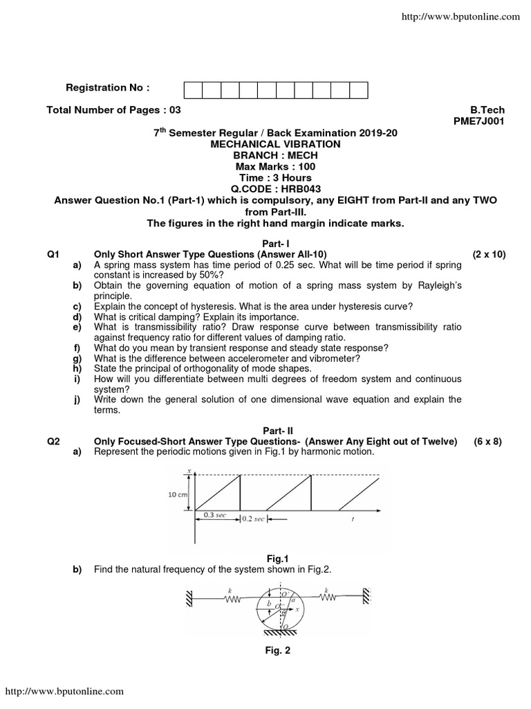 Btech Mech 7 Sem Mechanical Vibration Pme7j001 2020 | PDF | Damping ...