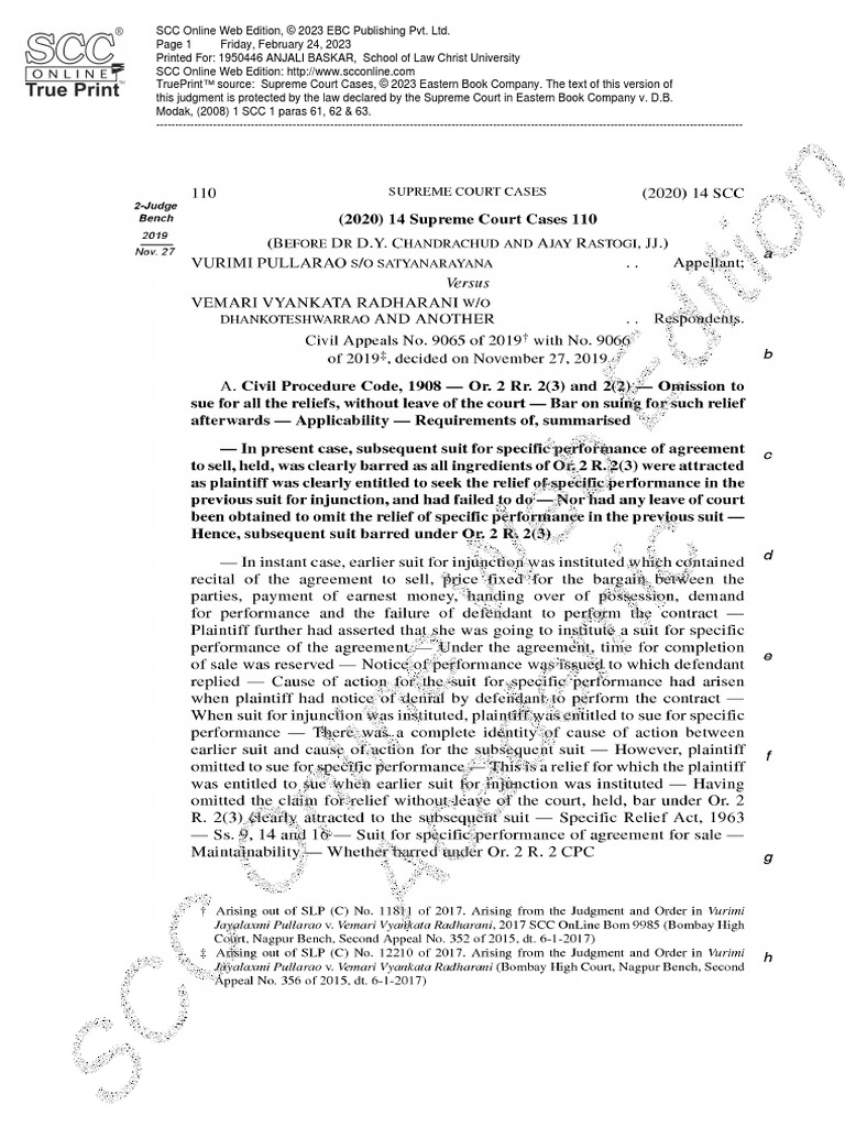 TP 2020 14 SCC 110 125 Anjalibaskar Lawchristuniversityin 20230224 ...