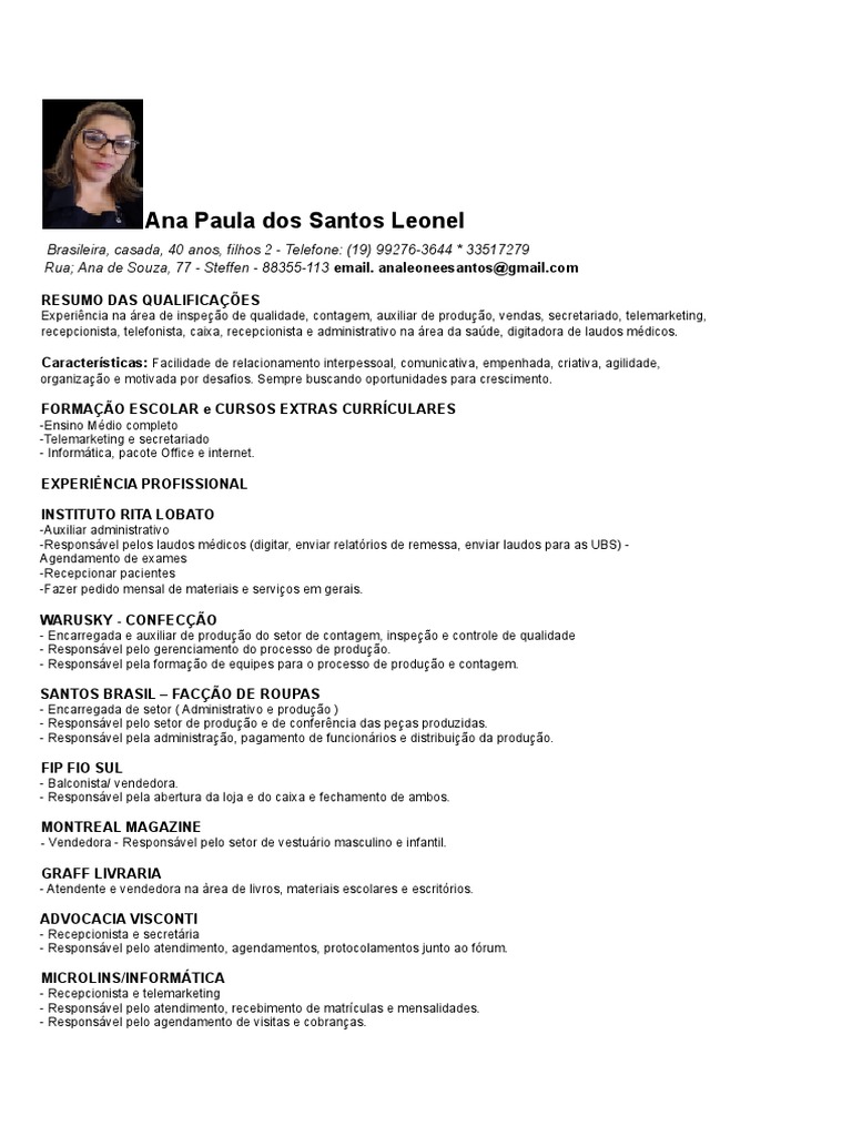 Curriculo Ana Paula Atualizado | PDF