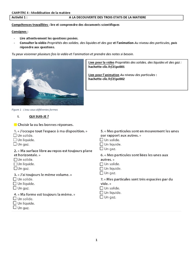 Propriétés et états de la matière 6ème | PDF | Physique | Gaz