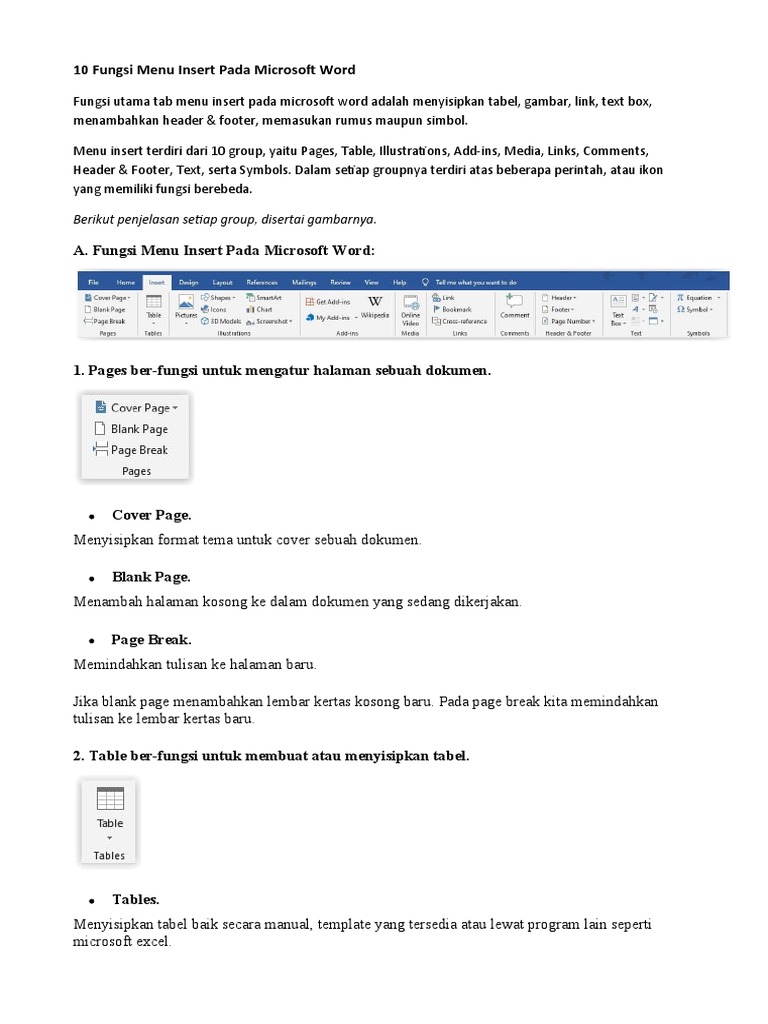 10 Fungsi Menu Insert Pada Microsoft Word | PDF