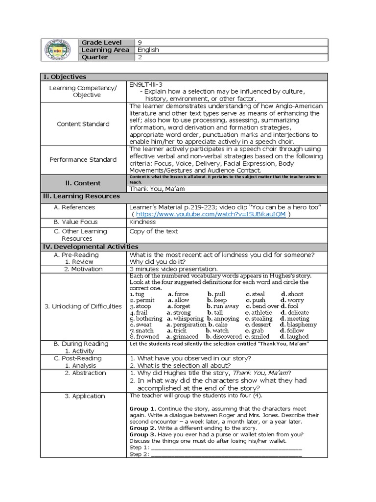 Grade 9 Lesson Exemplar 2nd Grading Week4 &13 | PDF | Learning ...